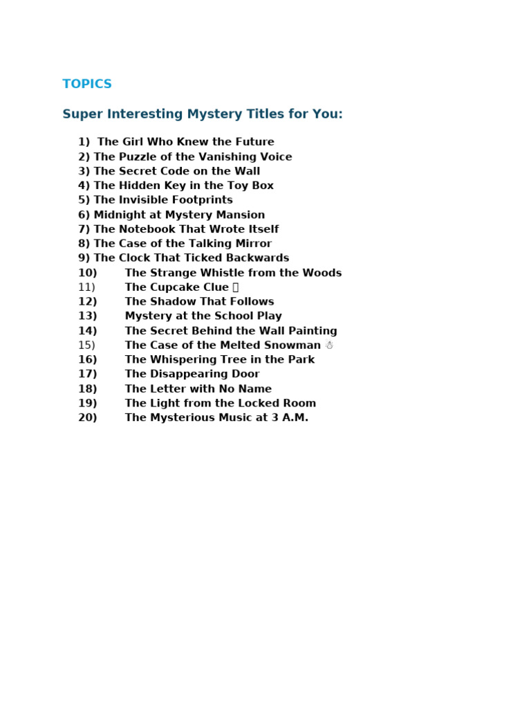 Engaging Mystery Story Ideas | PDF