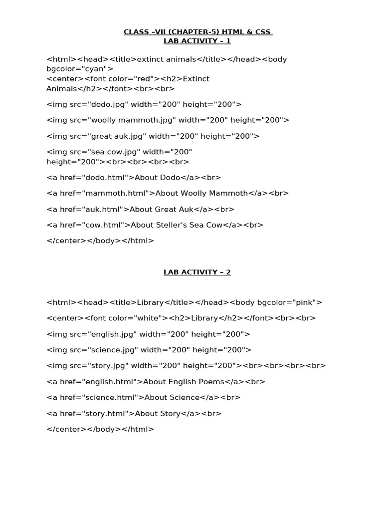 Lab Activity Page 80 Class Vii HTML | PDF