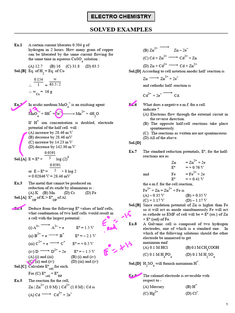 Electrochem Solved Examples | PDF | Electrochemistry | Redox