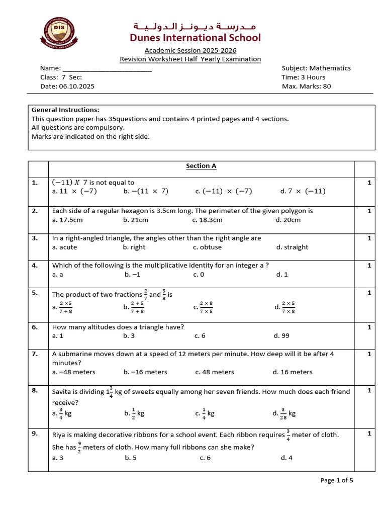 Gr 7-Math-HY RWS | PDF | Elementary Mathematics | Mathematics