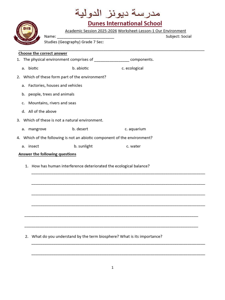 Our Environment - Worksheet | PDF | Natural Environment | Ecology
