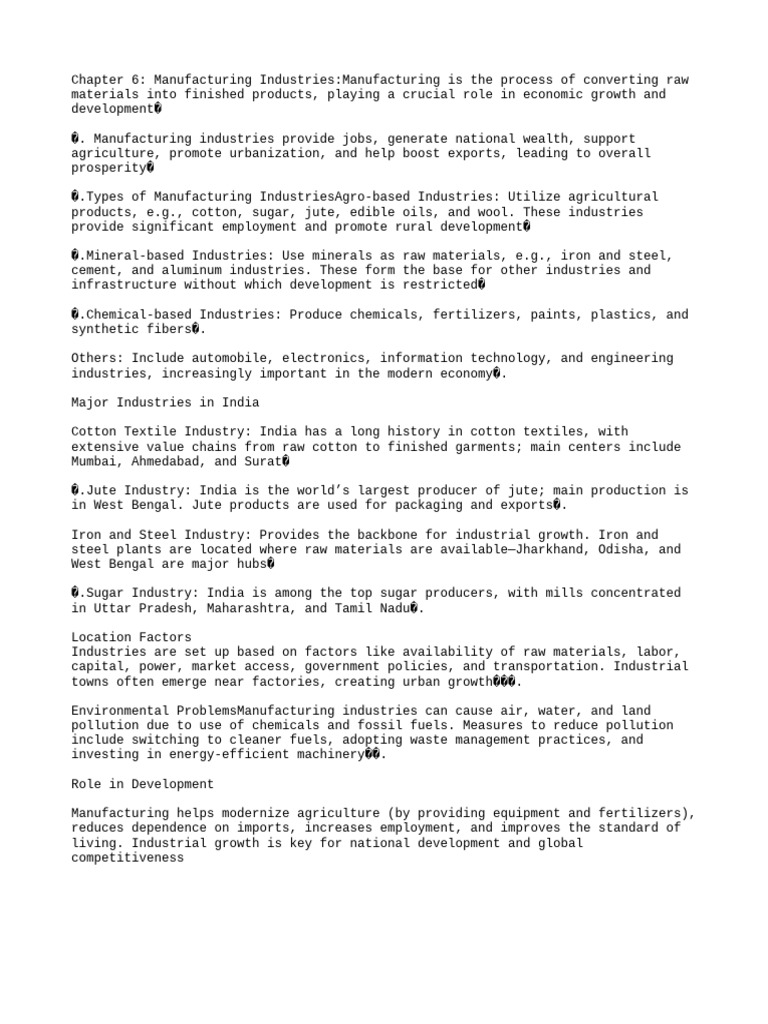 CH 6 Manufacturing of Industries - 251026 - 200737 | PDF | Cotton ...