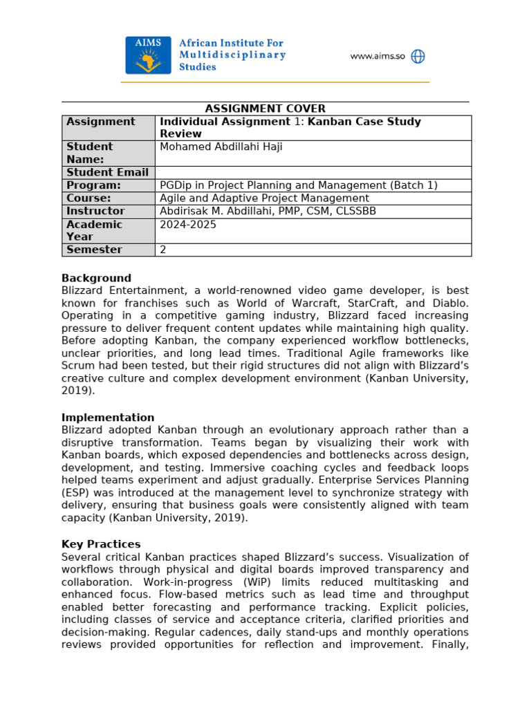 Blizzard's Kanban Case Study Analysis | PDF | Agile Software ...