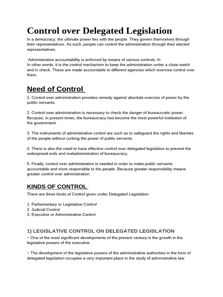 Control Mechanisms for Delegated Legislation | PDF | Legislature ...