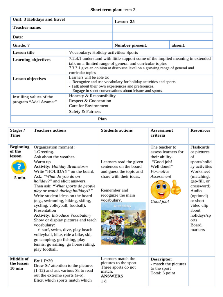 LP Excel 7 MSA Term 2 | PDF | Vocabulary | Verb