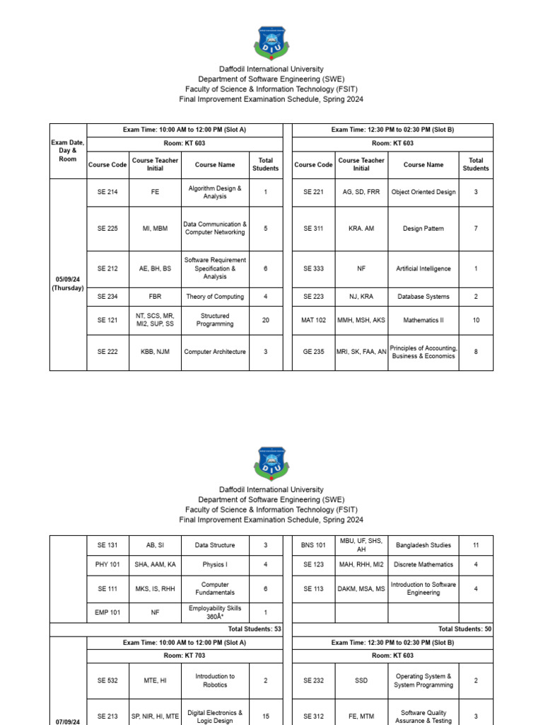 Final Improvement Examination Schedule Spring 2024 609eec637c | PDF ...