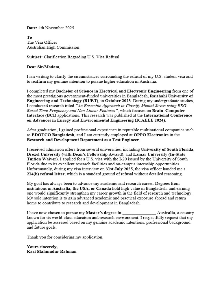 Visa Refusal Letter | PDF