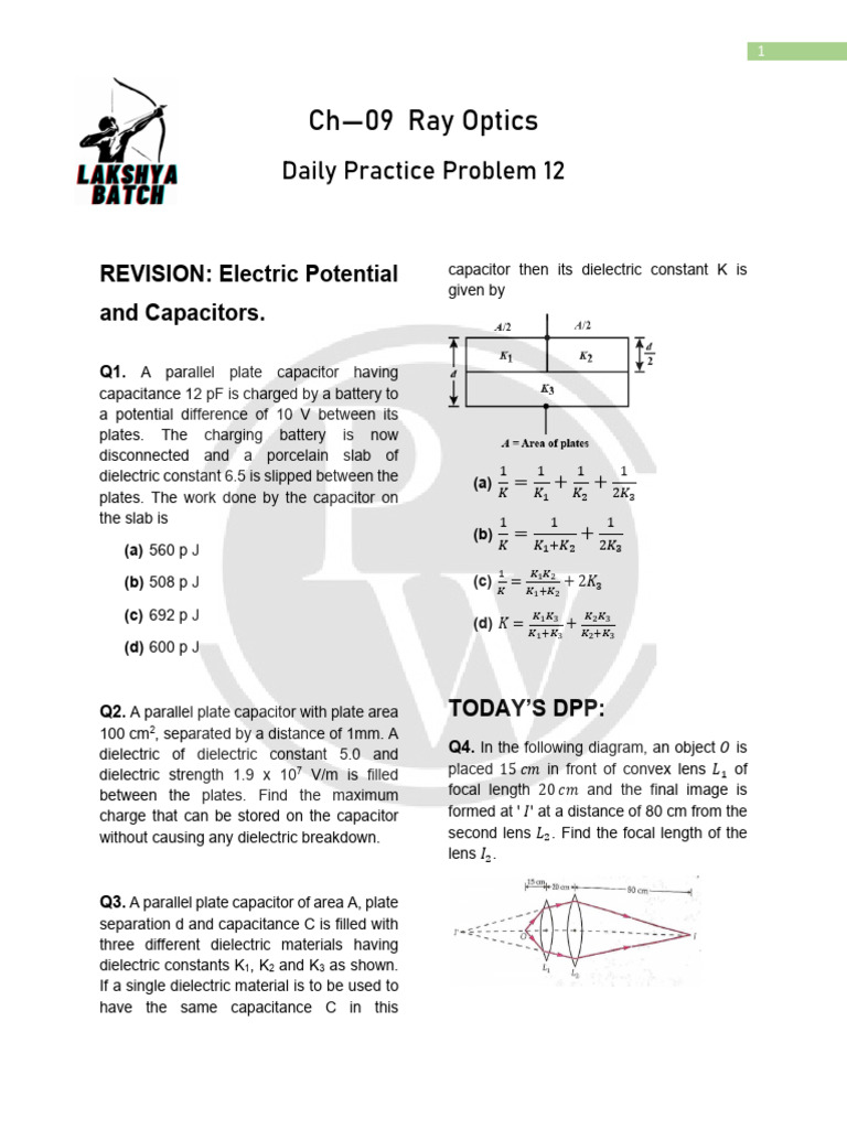 Ray Optics DPP-12 Lec-25 @Physicswallahlakshyavideos Physicswallahlakshyavideos | PDF ...