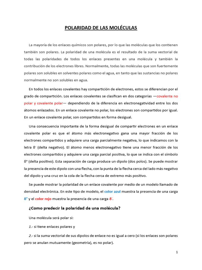 Polaridad de Las Moléculas | PDF | Polaridad química | Enlace covalente