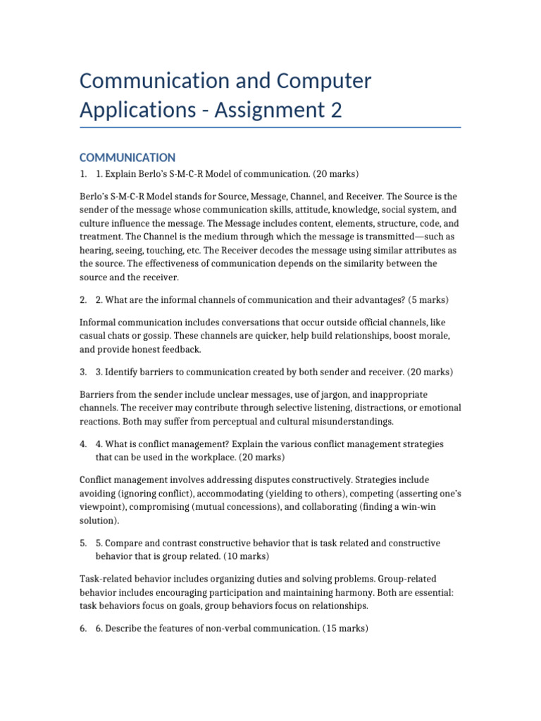 Communication and Computer Applications Assignment 2 | PDF ...