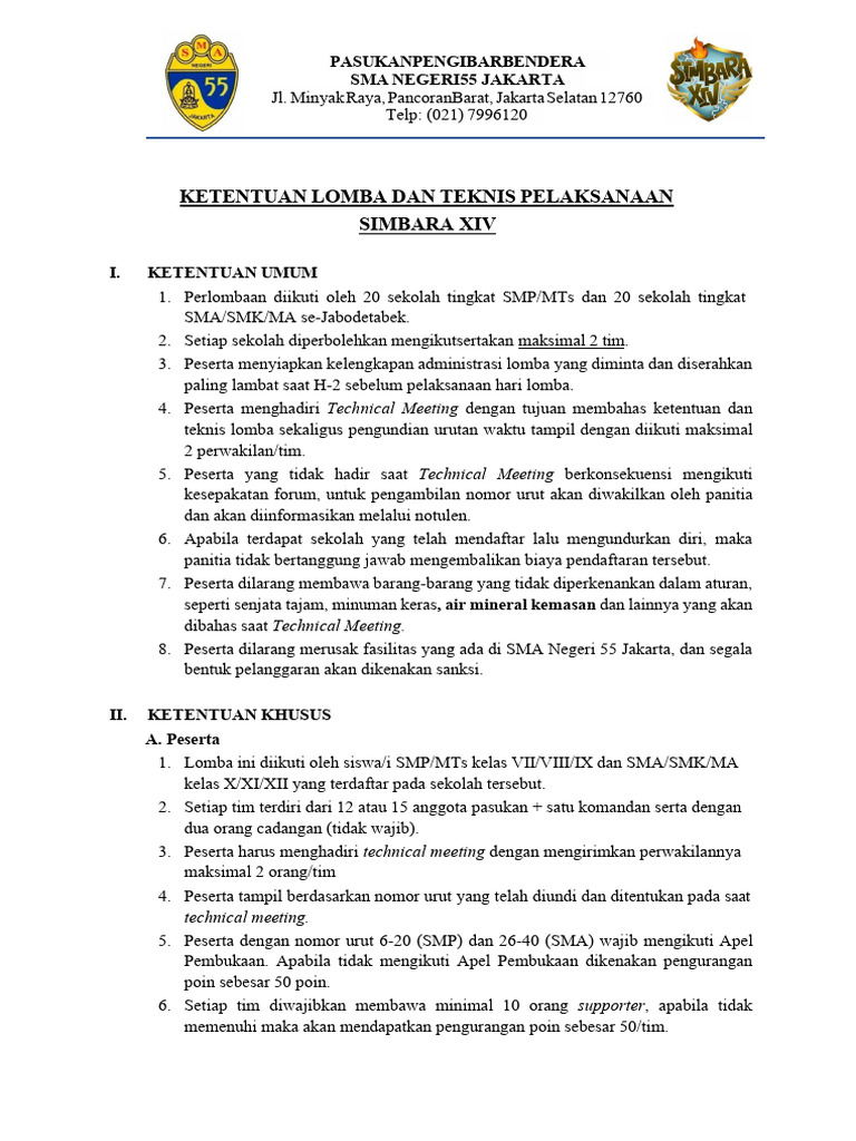 Ketentuan Lomba Simbara XIV SMA 55 Jakarta | PDF