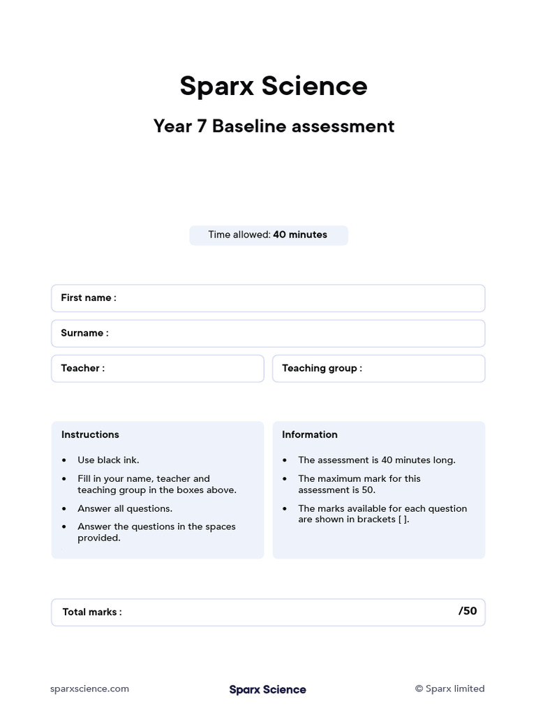 Year 7 Science Baseline Assessment Guide | PDF | Chocolate | Seed
