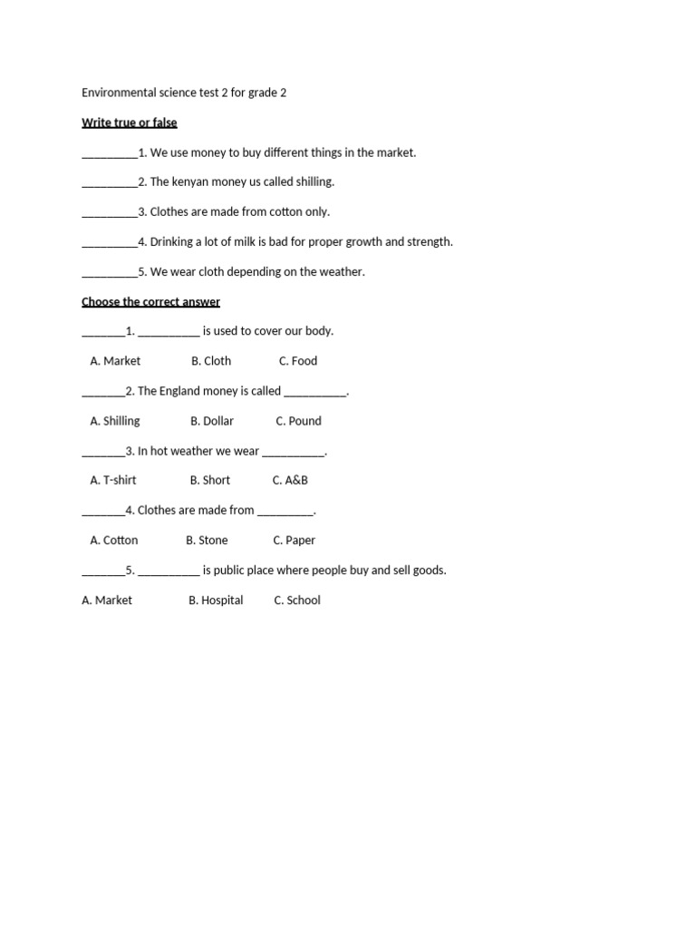 Grade 2 Environmental Science Quiz | PDF