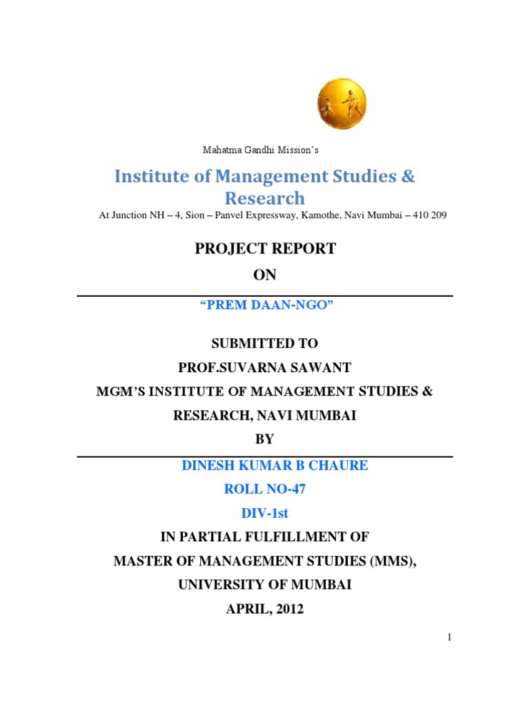 Prem Daan NGO Project Report | PDF | Finance & Money Management