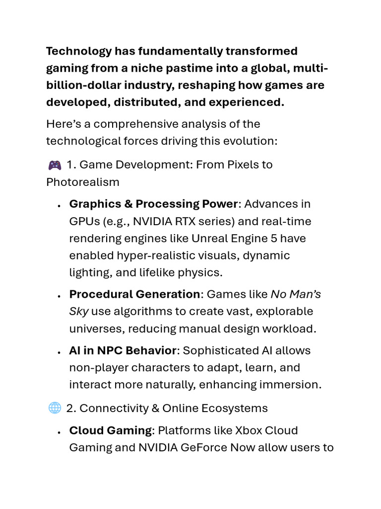 Effect of Technology On Gaming | PDF | Virtual Reality | Augmented Reality
