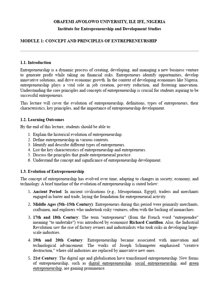 Module 1 - Concept and Principles of Entrepreneurship | PDF ...
