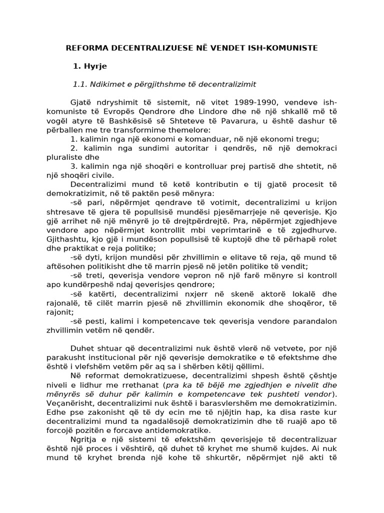 Tranzicioni Kreu IV - Reforma Decentralizuese Në Vendet Ish-Komuniste | PDF