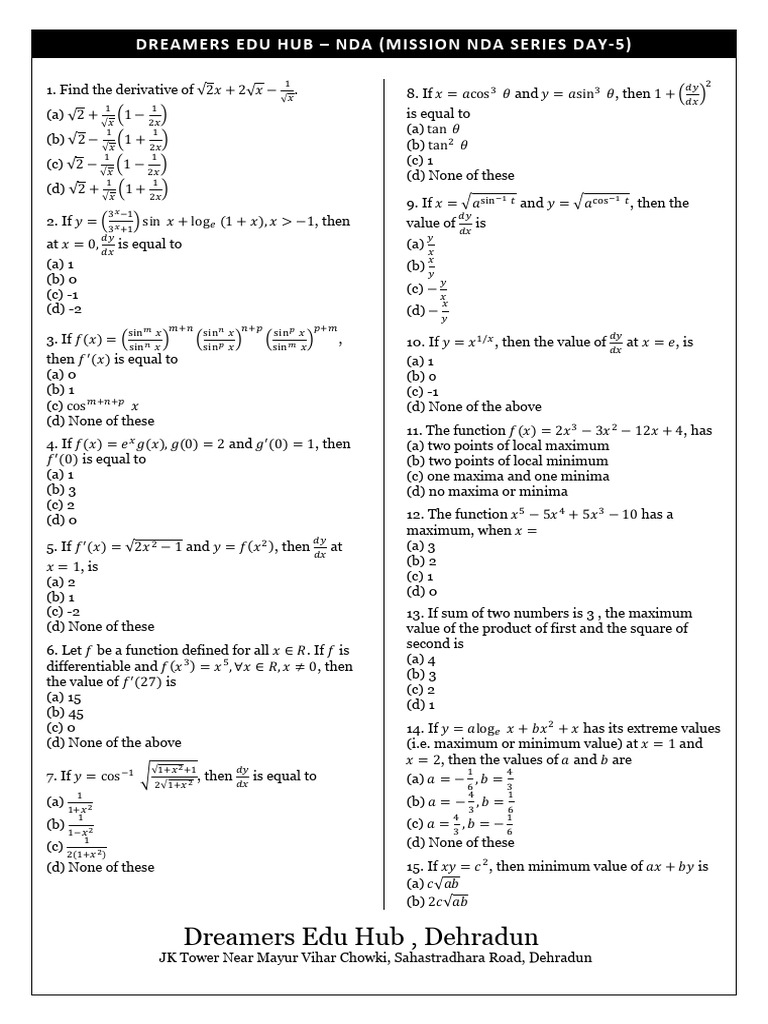 NDA Mathematics Practice Questions | PDF | Mathematical Relations ...