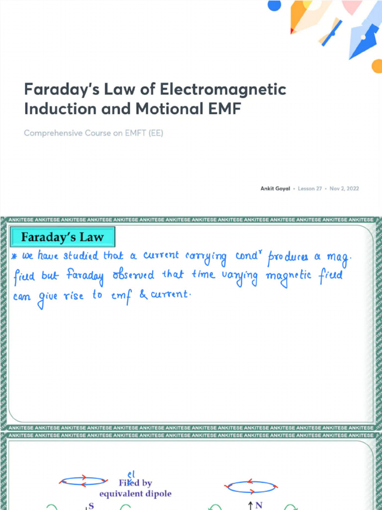 Faradays Law of Electromagnetic Induction and Motional EMF With Anno | PDF