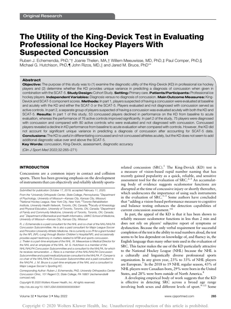 The Utility of The King-Devick Test in Evaluating Concussion in ...