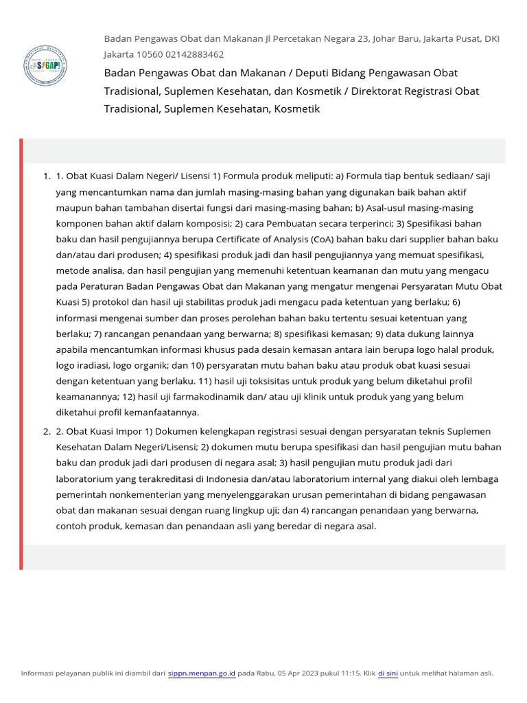 Unduh Standar Pelayanan - Registrasi Baru Obat Kuasi | PDF