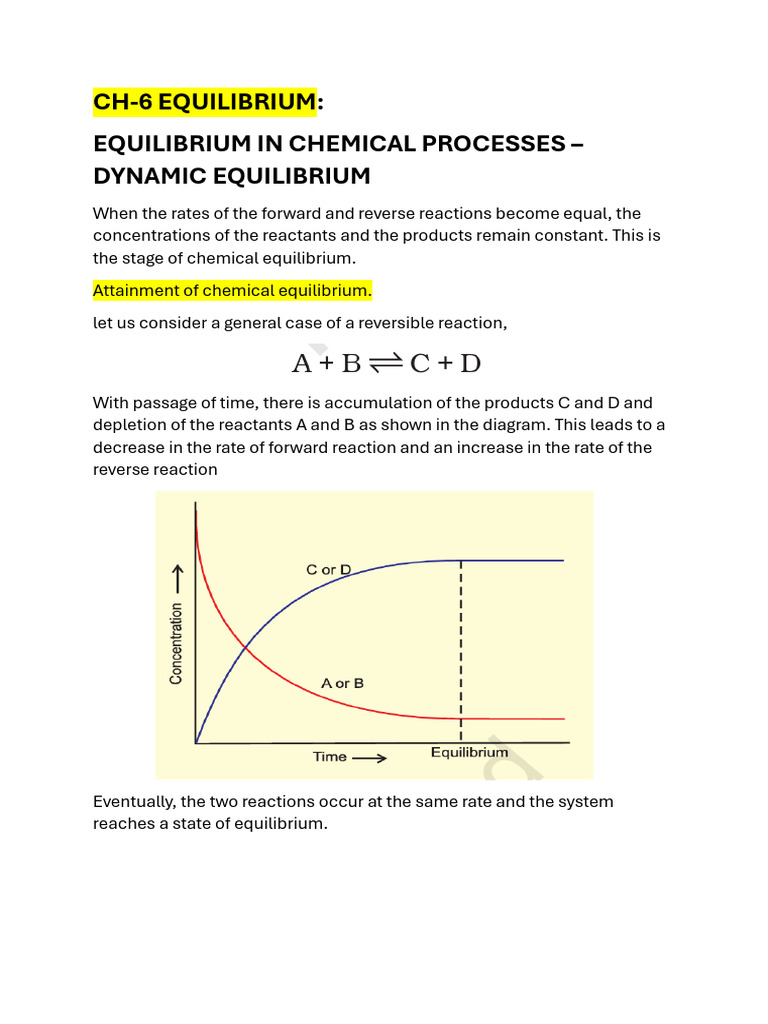 CH-6 Chemical Equilibria | PDF