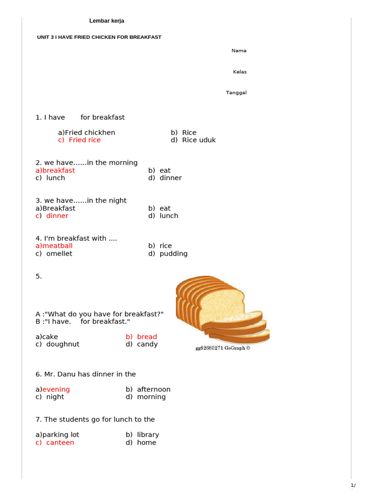 Unit 3 I Have Fried Chicken For Breakfast - Wayground | PDF | Cuisine ...