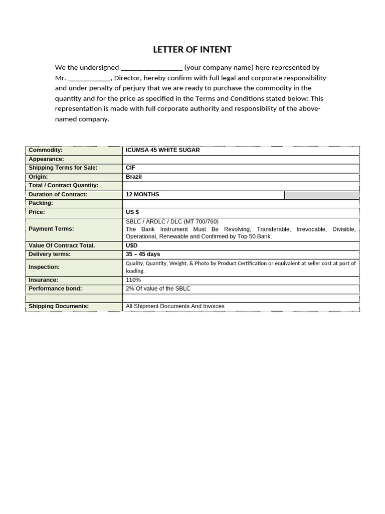 Sample - Loi | PDF | Letter Of Credit | Business Law