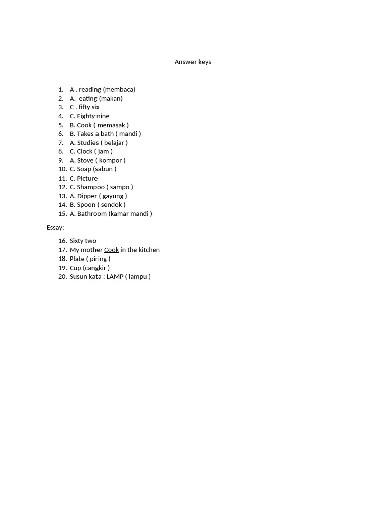 Answer Keys for Language Exercises | PDF