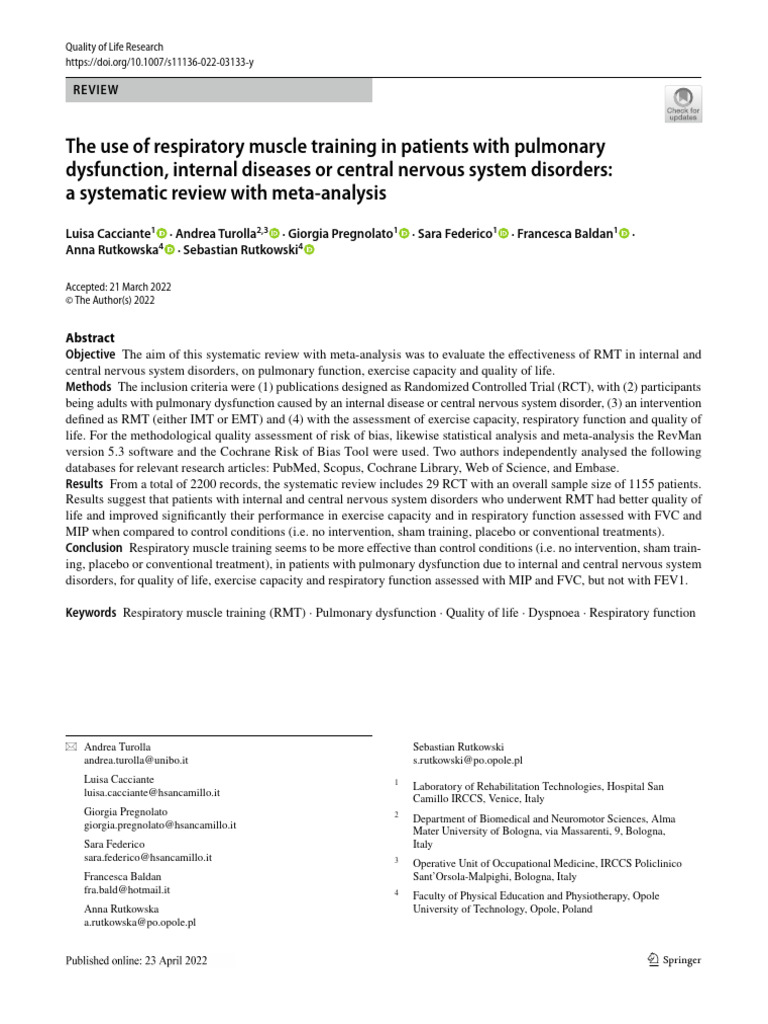 The Use of Respiratory Muscle Training I | PDF | Systematic Review | Stroke
