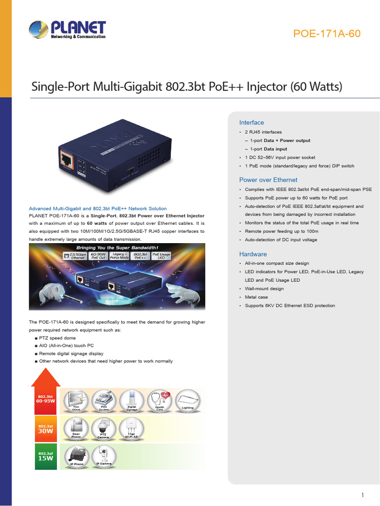 POE-171A-60 | PDF | Internet Protocols | Electrical Engineering
