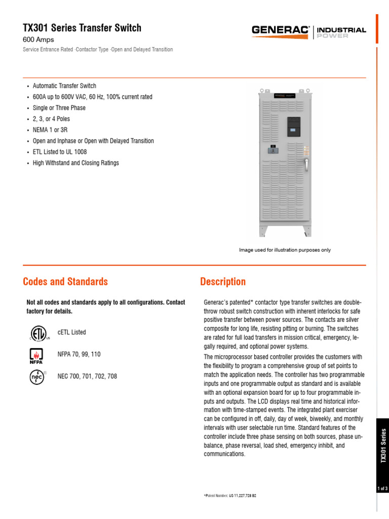 Generac TX301 Series Transfer Switches | PDF | Switch | Electronics