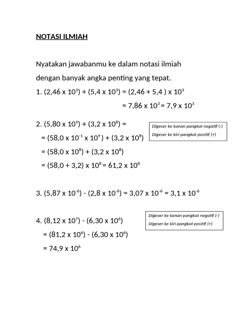 Contoh Notasi Ilmiah dan Operasinya | PDF