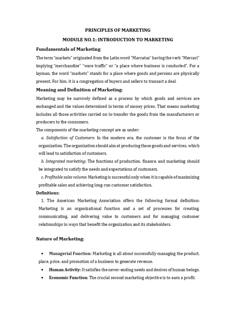 Principles of Marketing Module No.1: Introduction To Marketing ...