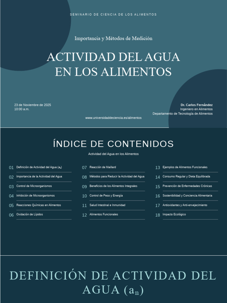 Actividad del Agua en Alimentos: Guía Completa | PDF | Alimentos ...