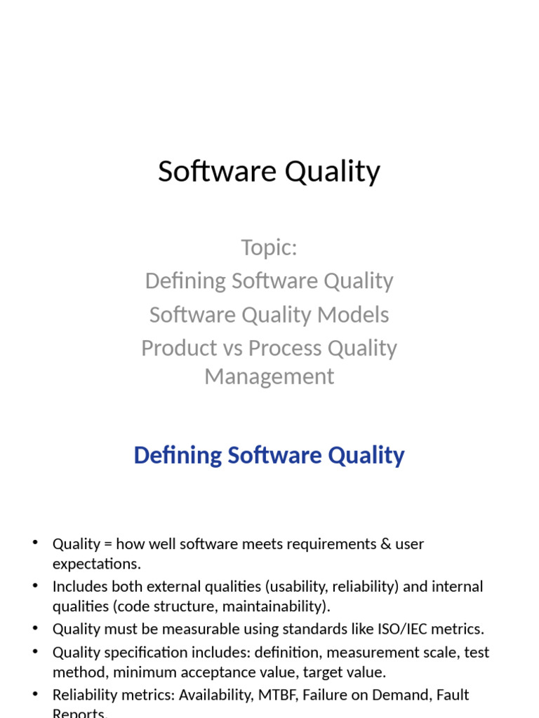 Software Quality Stylish PPT Topics Only | PDF | Software Quality | Reliability Engineering
