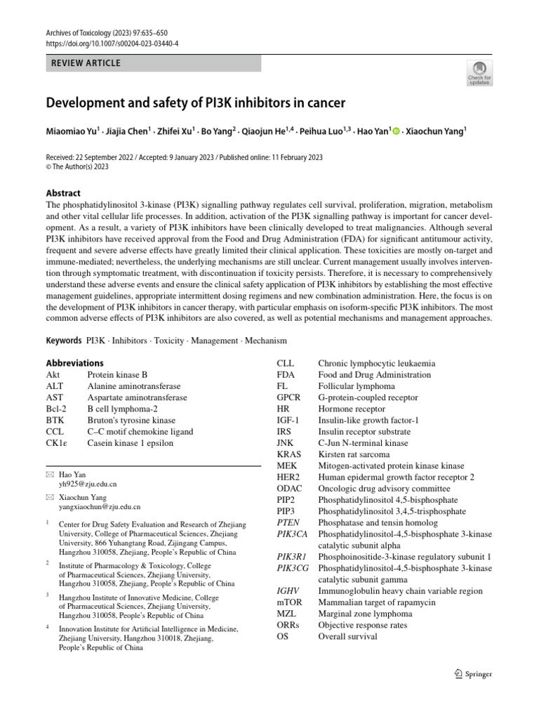 Development and Safety of PI3K Inhibitors in Cancer | PDF | Bcl 2 | Kinase