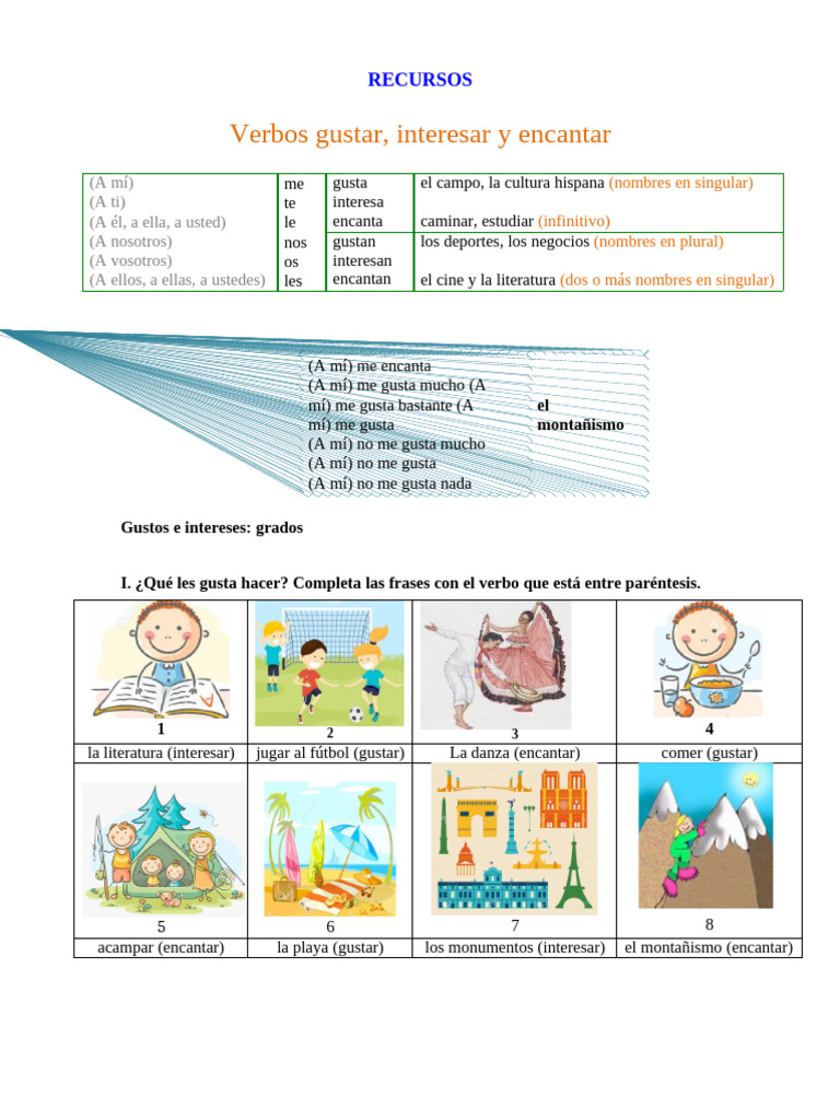Verbos Gustar Interesar y Encantar Al | PDF | Lengua española
