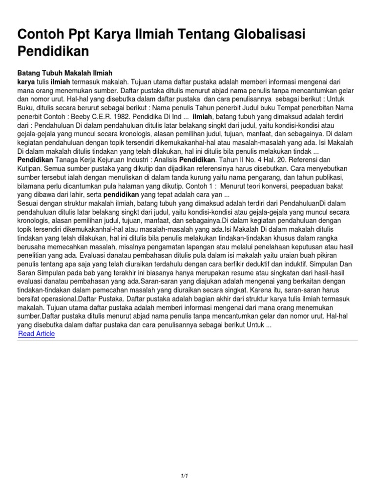 Contoh PPT Karya Ilmiah Tentang Globalisasi Pendidikan | PDF