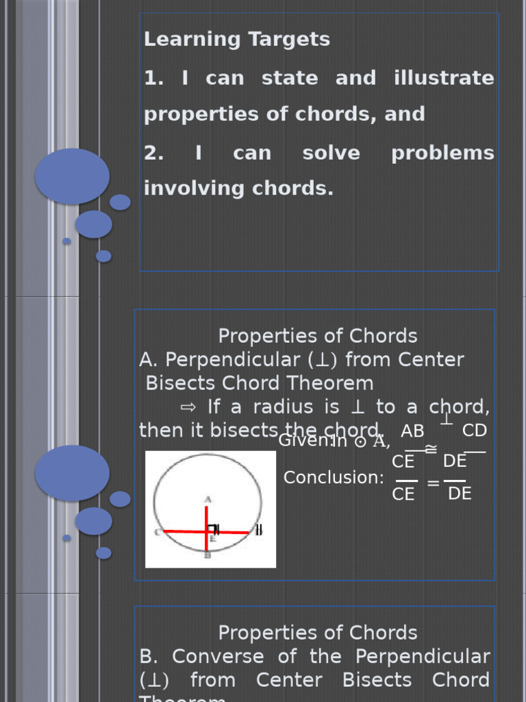 Properties and Theorems of Chords | PDF | Circle | Perpendicular