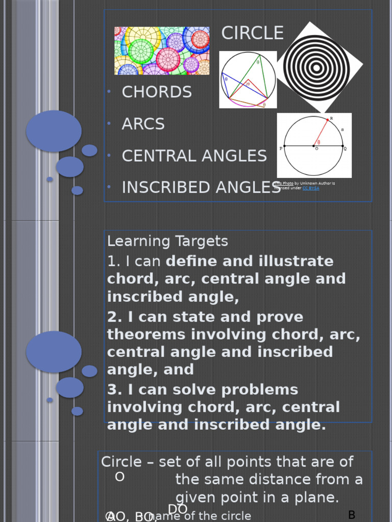 L1.ChordArcCentral and Inscribed Angle | PDF | Circle | Angle