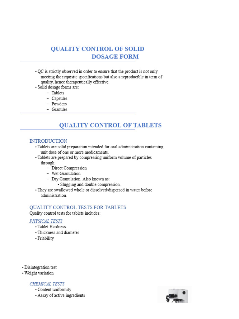 Solid Dosage Form Quality Control Guide | PDF | Tablet (Pharmacy)