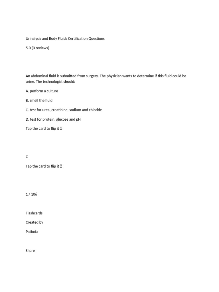 Urinalysis Certification Exam Questions | PDF | Urine | Kidney
