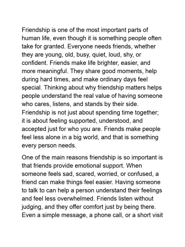 The Importance of Friendship Explained | PDF | Friendship | Feeling