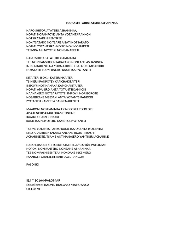 Naro Shitoriatatsiri Ashaninka | PDF