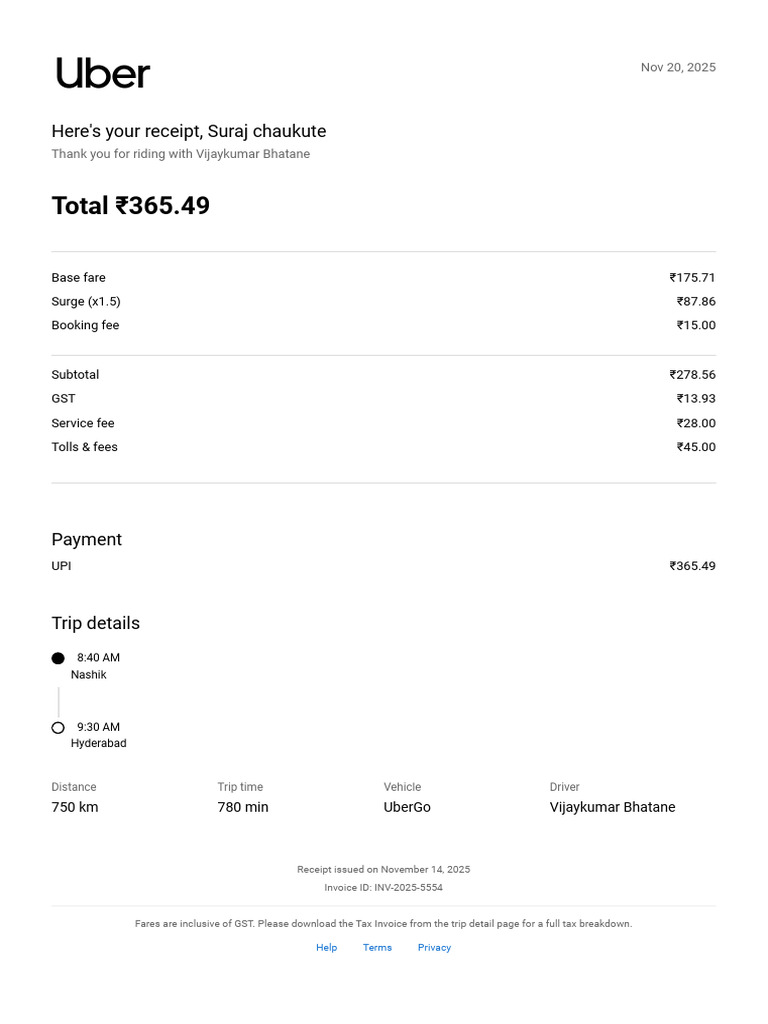 Cab Trip Bill | PDF