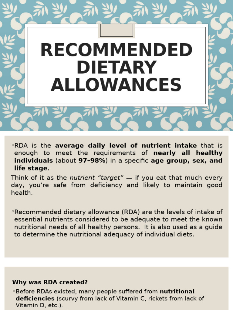 Recommended Dietary Allowances | PDF | Nutrients | Vitamin