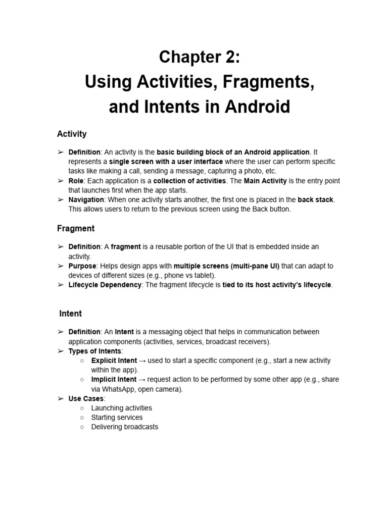 Mobile Application Development: Using Activities, Fragments, and Intents in Android | PDF ...