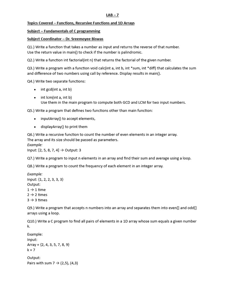 Lab 7 Functions | PDF