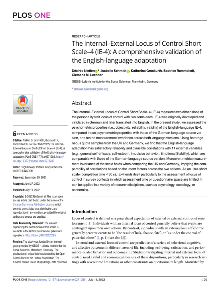 Locus of Control Scale | PDF | Psychometrics | Psychology